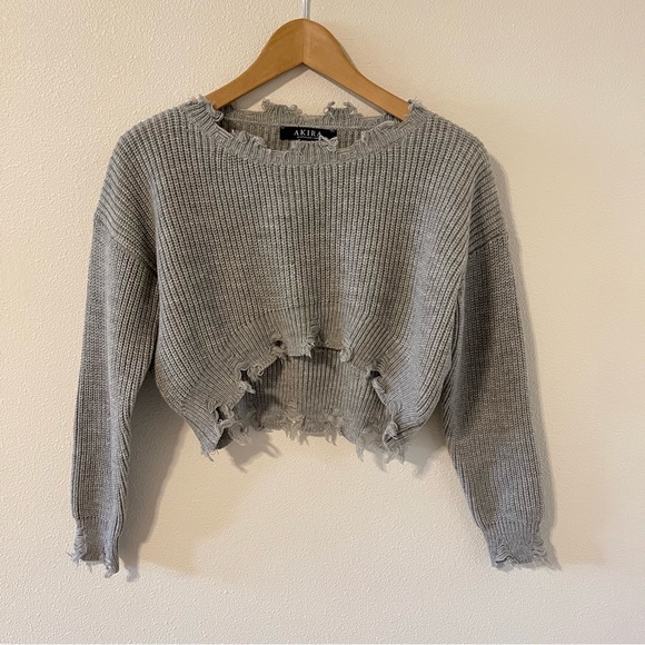 AKIRA | Sweaters | Akira Knit Crop Distressed Edge Edge Long Sleeve ...